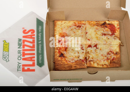 Subway fast food flatizza cheese square pizza in box packaging with ...