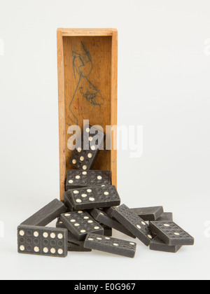 Very old domino in wooden box against the white background Stock Photo ...