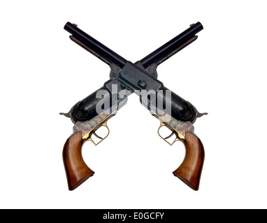 Old west crossed revolver gun emblem. Crossed muzzleloader revolver ...