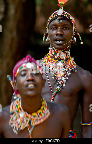 Man & Woman from the Samburu Tribe in their Manyatta or Tribal Hut ...