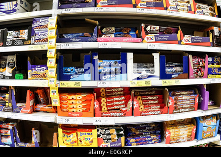 Biscuits on display in UK shop Stock Photo - Alamy