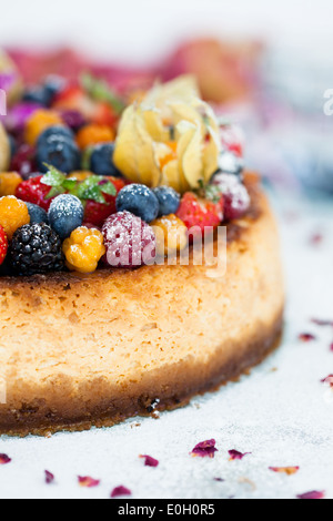 Closeup of delicious sponge cake topped with fresh berries Stock Photo ...