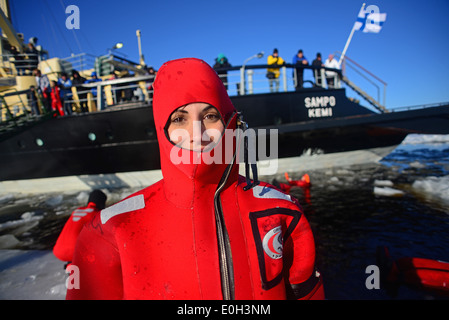 The Sampo Icebreaker boat in the ice in the Gulf of Bothnia Stock Photo ...