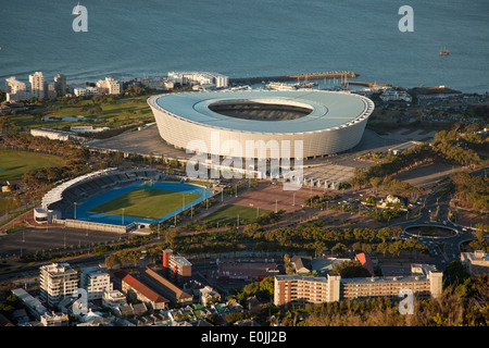 aerial view of green point stadium and downtown of Cape Town, South ...