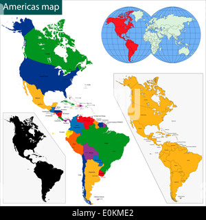 The Americas, North and South America, political map with countries and ...