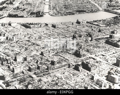 The ruins of Tokyo after the Allied bombing during the nights of the ...