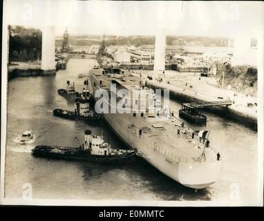 Mar. 03, 1956 - New French Cruiser Launched At Brest: The ''Colbert'', an anti-aircraft cruiser ...