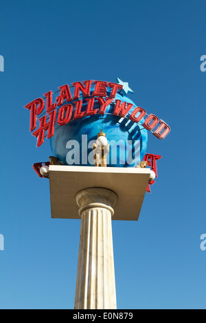 Planet Hollywood sign logo against a vivid blue sky in Las Vegas Nevada ...