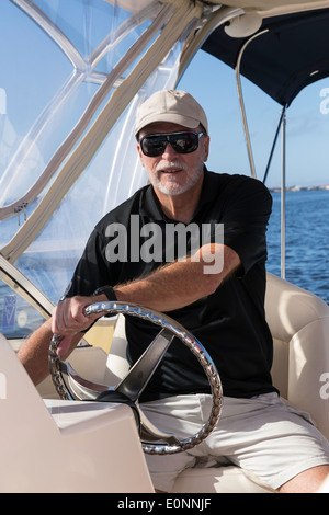 Mature Man in Bow of Motor Boat,Touring Canals, Punta Gorda,FL,USA ...