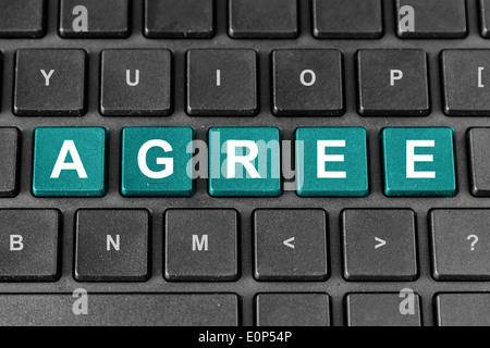 agree turquoise word on keyboard Stock Photo - Alamy