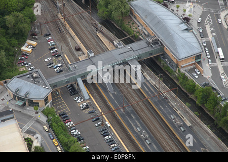Aerial view of New Jersey Transit Train in High Bridge, New Jersey ...