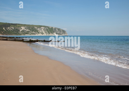 Groynes on the beach at Swanage Dorset England UK Stock Photo - Alamy