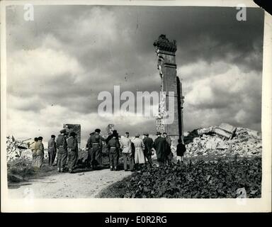 Oct. 10, 1957 - Ancient castle goes up in smoke. Blown up by 500 LBS ...