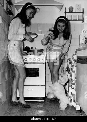 Actresses Mia and Pia Genberg cooking Stock Photo - Alamy