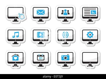 set of icons with computer screen in white background Stock Vector ...