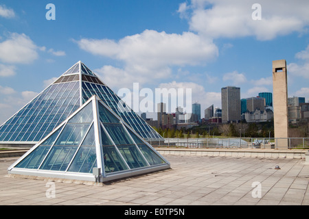 The Muttart Conservatory Pyramids and the city skyline of Edmonton ...