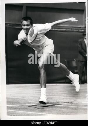 Jul. 07, 1963 - Wimbledon Tennis. Photo shows M. Santana Spain in play ...