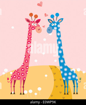 Two giraffes falling in love cartoon Stock Photo - Alamy