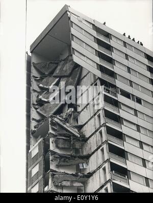 A 15-storey block of flats just before demolition in Liverpool. Six ...