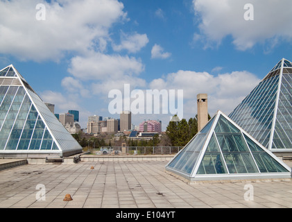 The distinctive glass pyramids of the Muttart Conservatory, a botanical ...