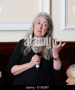 Classicist Professor Mary Beard in her signature red coat, filming BBC ...