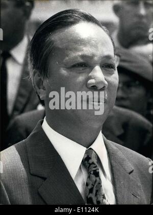 President Nguyen Van Thieu of South Vietnam standing in front of world ...