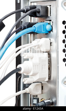 back side of computer - many cables and connectors Stock Photo - Alamy