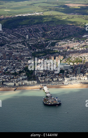 Brighton Pier in England - aerial view in black and white Stock Photo ...