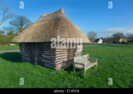 The thatched stack of Hurdles on the village green at Priddy in ...