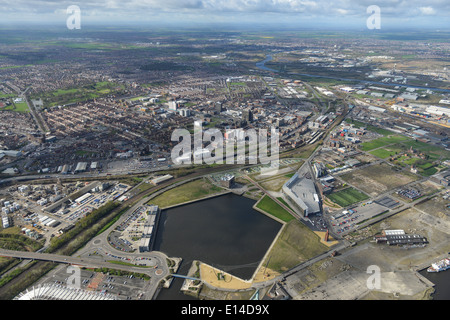 aerial view of Middlesbrough town centre from above Albert Park looking ...