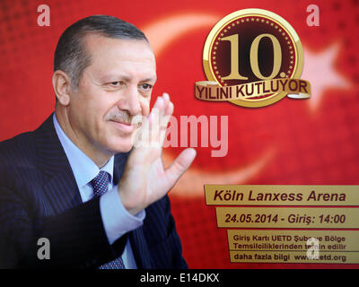A poster, which promotes the Erdogan appearance in Cologne, sits on a ...