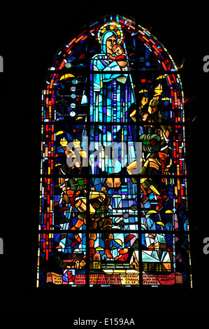 Parachute memorial stained glass window in church, Sainte-Mere-Eglise ...