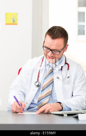 medical doctor writing prescription physician with stethoscope ...