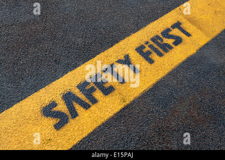 safety first traffic sign on bluesky Stock Photo - Alamy