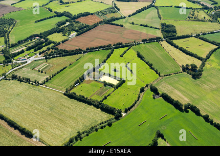 aerial view to Bocage landscape with hedges and trees, Belgium, Viroin ...
