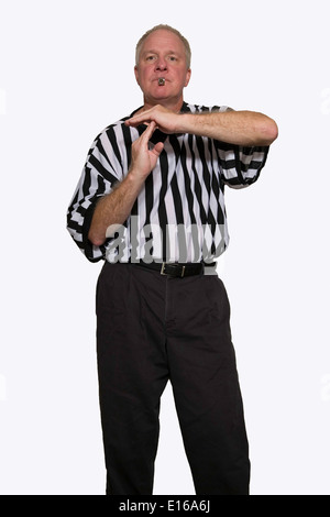 Man dressed as a basketball referee giving signal for jump ball Stock ...