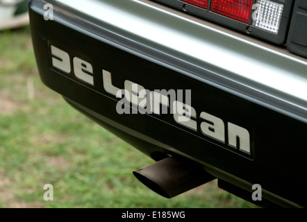 DeLorean logo sign close up of the legendary classic car exterior ...
