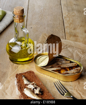 Sprat sandwich on the kitchen table Stock Photo - Alamy