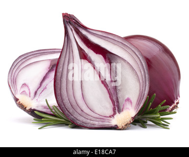 red onion and rosemary leaves still life isolated on white background ...