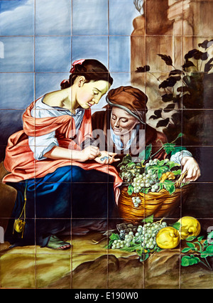Tile Mural of two ladies in the Manolo Safont Tile Museum in Onda Stock ...