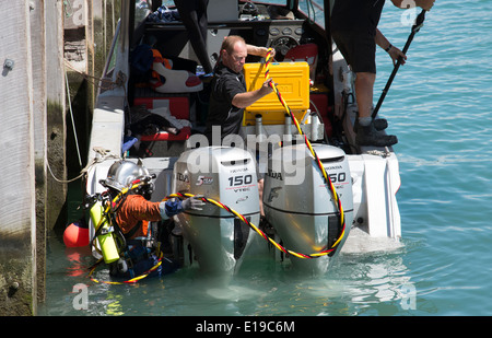 Commercial diver diving in Napier Port North Island New Zealand Stock ...