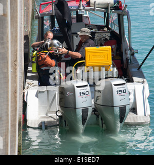 Commercial diver diving in Napier Port North Island New Zealand Stock ...