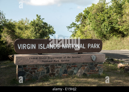 The welcome sign to the Virgin Islands National Park overlooks a ...