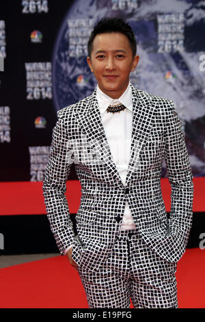Chinese singer and actor Han Geng attends a promotional event by ...