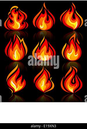 Fire flames new set, with reflection, vector illustration 10eps Stock ...