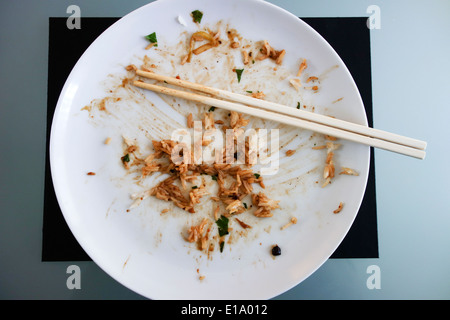 Empty plate from a just finished meal covered with food residue Stock ...