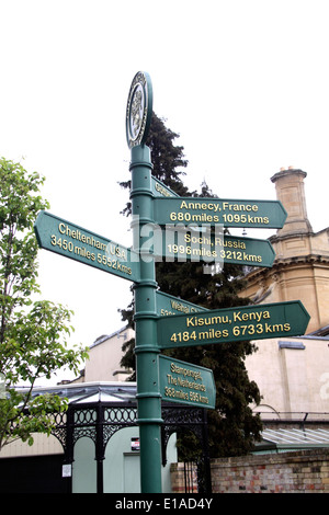 Twin towns of Cheltenham Gloucestershire England UK signpost naming the ...