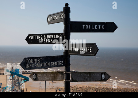 Sign post for local facilities and attractions at Cromer Stock Photo ...