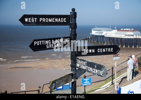 Sign post for local facilities and attractions at Cromer Stock Photo ...