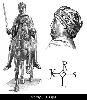 Charlemagne, wearing the Imperial Regalia, Charles the Great or Carolus ...